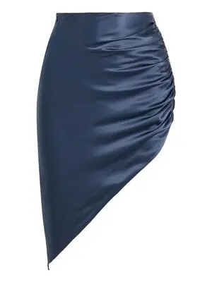 Michelle Mason Asymmetric Ruched Silk-satin Skirt - Storm Blue