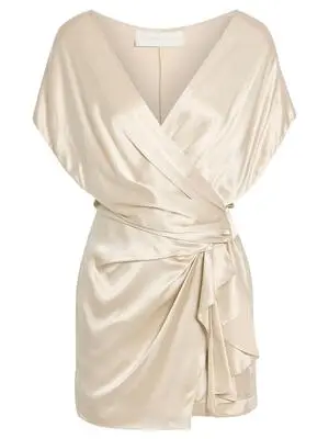 Michelle Mason Wrap-effect Silk-satin Mini Dress - Platinum