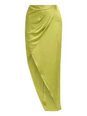 Michelle Mason Asymmetric Wrap-effect Silk-satin Midi Skirt - Lime Green
