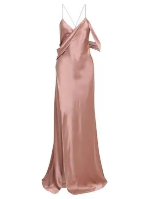 Michelle Mason Draped Silksatin Wrap Gown Blush