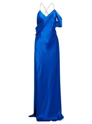 Michelle Mason Draped Silksatin Wrap Gown Bright Blue