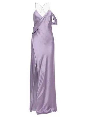 Michelle Mason Draped Silksatin Wrap Gown Lavender