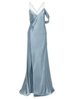 Michelle Mason Draped Silk-satin Wrap Gown - Slate Blue