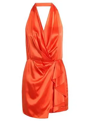 Michelle Mason Draped Silksatin Halterneck Mini Dress - Bright Orange