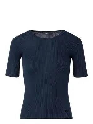 Akris Cotton Silk Short-sleeve Sweater - Navy
