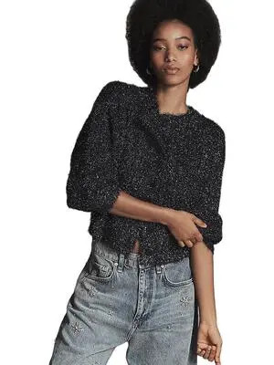 Anthropologie Boat-neck Tinsel Cardigan Sweater - Navy