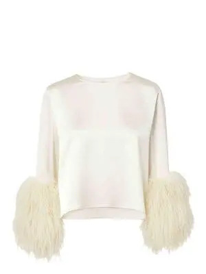 Lapointe Ostrich Feather-cuff Top - Beige