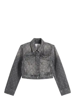 MARINE SERRE Moon Laser Denim Crop Jacket - Dark Grey