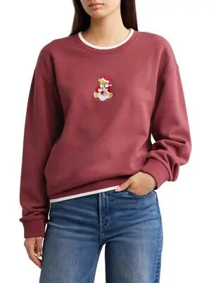 GOLDEN HOUR Teddy Bear Santa Graphic Sweatshirt - Oxblood Red