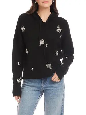Fifteen Twenty Crystal Embellished Knit Hoodie - Black