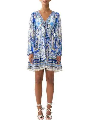 Camilla Tie Front Blouson Mini Dress - Ottoman Opulence