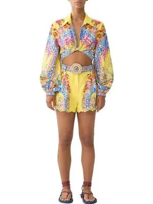 Camilla Printed Cropped Wrap Shirt - Sultanahmet Summer