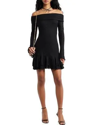 Bp. Long Sleeve Lace Off-the-shoulder Minidress - Black