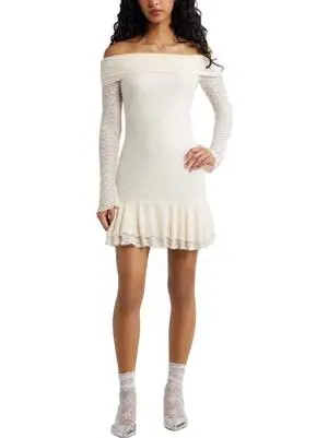 Bp. Long Sleeve Lace Off-the-shoulder Minidress - Ivory