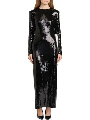 WAYF Sequin Side Bow Maxi Dress - Black