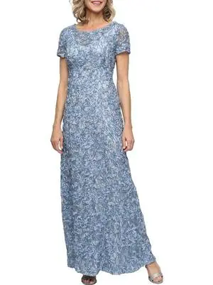 Alex Evenings Sequin Soutache A-Line Gown Skyblue