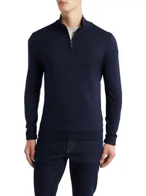Canali Quarter Zip Wool Blend Sweater - Navy