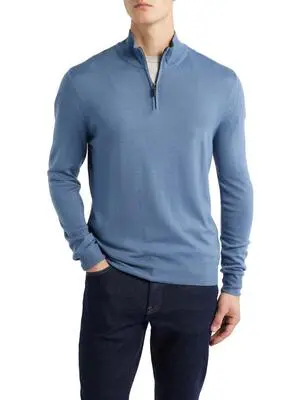 Canali Quarter Zip Wool Blend Sweater - Blue