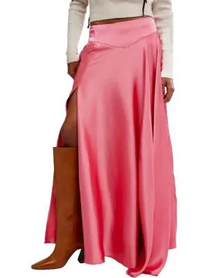 Free People Chilco Side Slit Maxi Skirt - Raspberry Cake