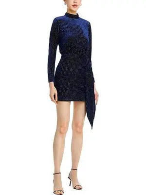 Aqua Studded Velvet Mini Dress - Dark Navy