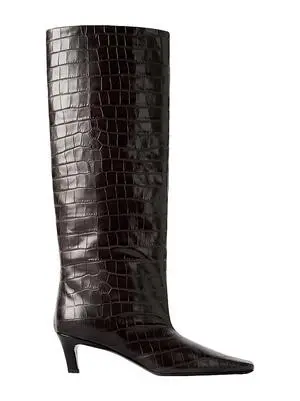 TOTEME Croc-effect Wide Calf Boots - Dark Brown