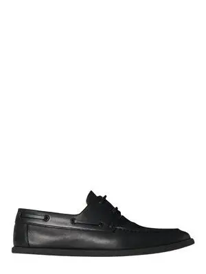 THE ROW Novus Leather Boat Shoes - Black