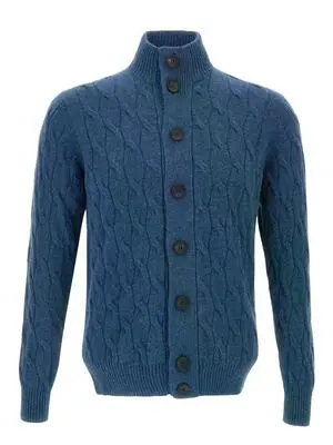 FILIPPO DE LAURENTIIS Cable-knit Button-down Cardigan - Blue