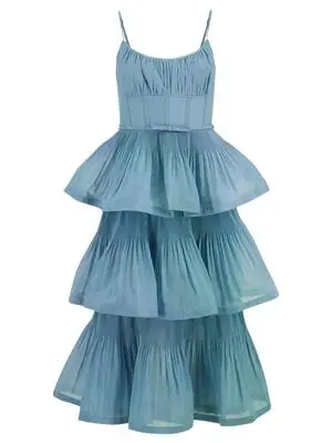 Zimmermann Pleated Tiered Midi Dress - Blue