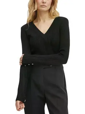MARCIANO V-neck Buttoned Cuff Sweater - Black