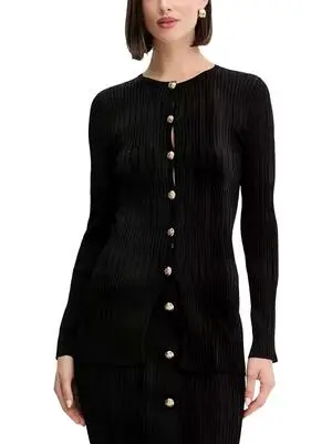 MARCIANO Ribbed Button Cardigan - Black