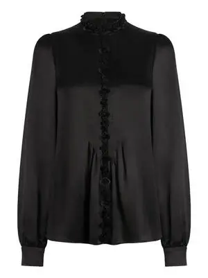 Dolce & Gabbana Silk Satin Floral Blouse - Black