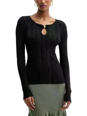MARCIANO Keyhole Cut-out Ribbed Top - Black