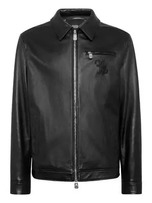 BILLIONAIRE Embroidered-Logo Leather Jacket