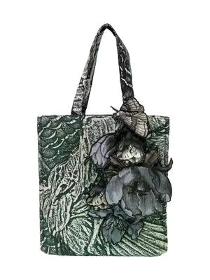 Biyan Floral Embroidered Tote Bag - Green
