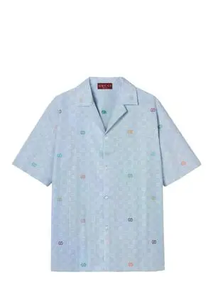 Gucci Gg Detail Short-sleeve Shirt - Blue