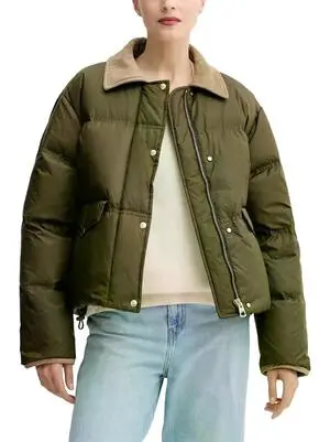 Marc O'polo Padded Jacket With Corduroy Collar - Green