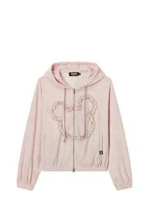 MINI CREAM Ruffled Detail Zip Hoodie - Pink
