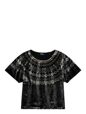Ralph Lauren Sequin Jersey Knit T-shirt - Black Silv