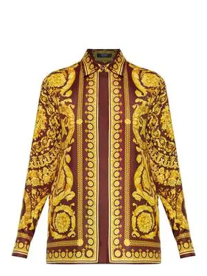 Versace Floral-print Silk Blouse - Brown