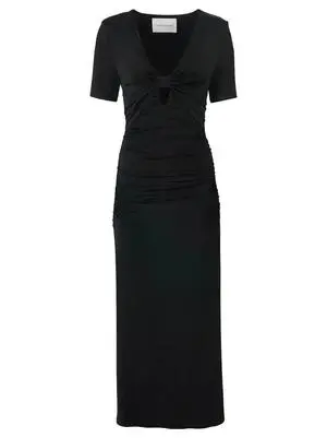 Carolina Herrera Ruched Jersey V-neck Midi Dress - Black