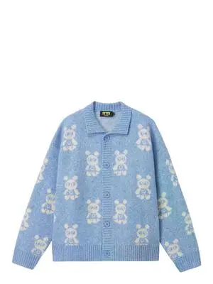 MINI CREAM Buttoned Bear Pattern Cardigan - Blue