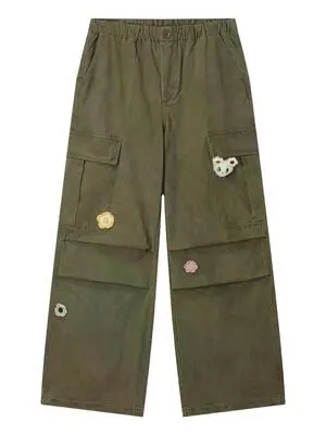 MINI CREAM Flower Appliqué Cargo Trousers - Green