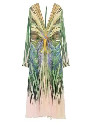 Elie Saab V-neck Printed Dress - Green