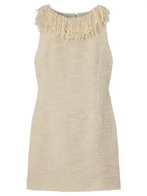 LIBEROWE Soho Fringed Wool-blend Bouclé-tweed Mini Dress - Neutrals