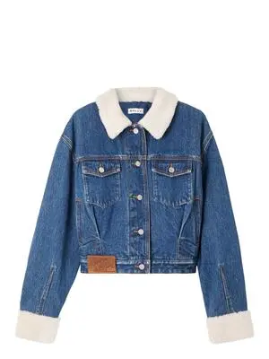 Bally Cropped Shearling-trimmed Denim Jacket - Blue