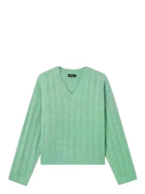 TOUT A COUP V-neck Ribbed Sweater - Green