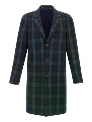 Paul Smith Checked Button Coat - Blue