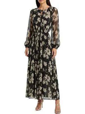 QUINCY MAE Floral Long Sleeve Maxi Dress - Black Cream Floral