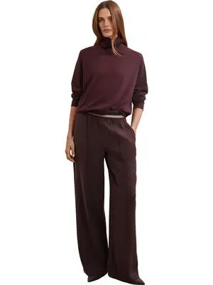 REISS Elasticated-waist Wide-leg Trousers - Burgundy