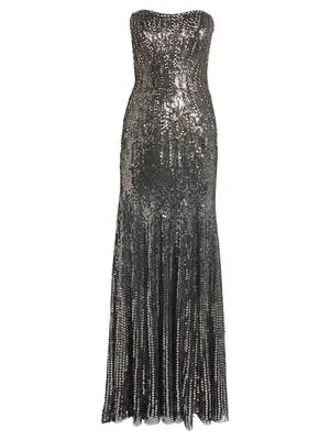 Jenny Packham Sequinned Lior Gown - Silver
